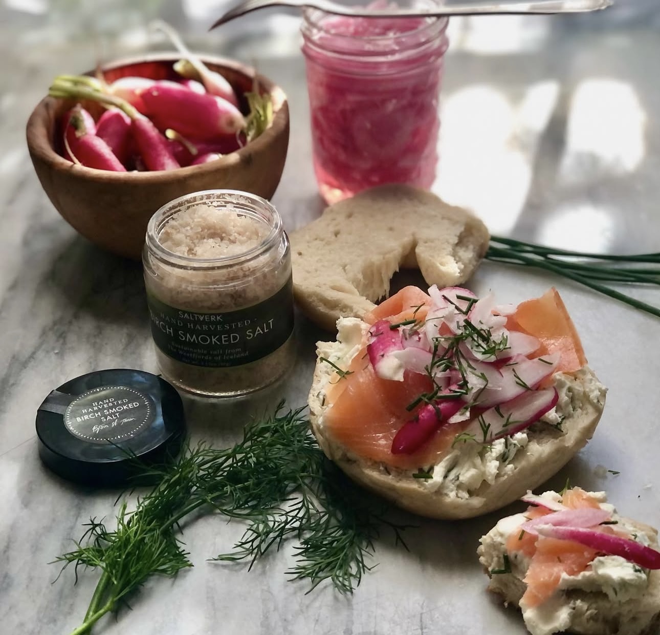 Lox and bagel with herbed cream cheese shmear - The Loftus Party